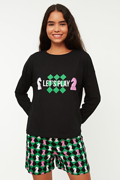 Trendyol Collection Pajama Set Multi Color With Slogan Trendyol